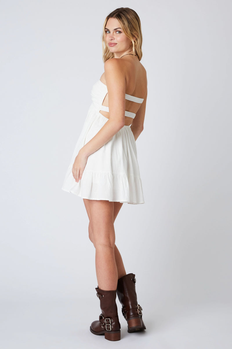 White Romper - Twist Strapless Romper Dress | Boho Pink
