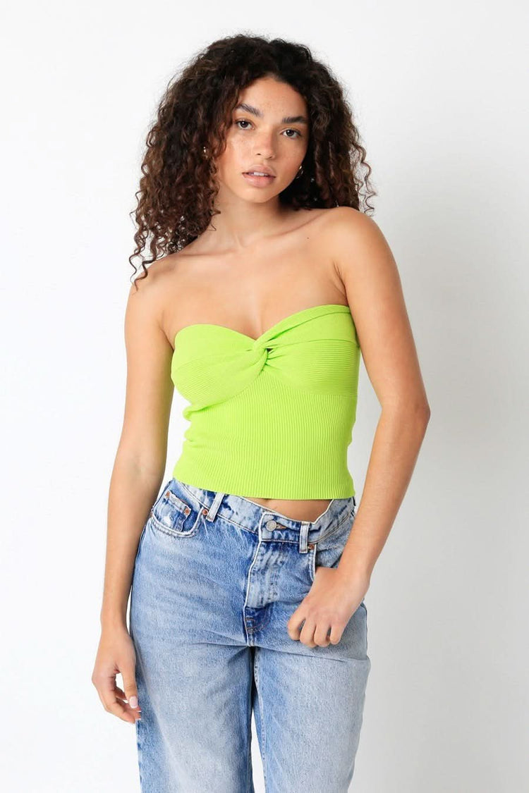 Apple Green Top - Twist Knot Knit Tube Top | Boho Pink