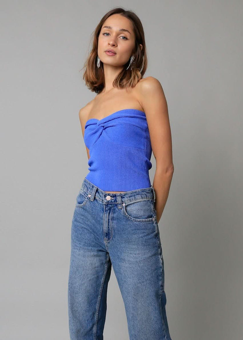 Blue Top - Twist Knot Top - Knit Tube Top | Boho Pink