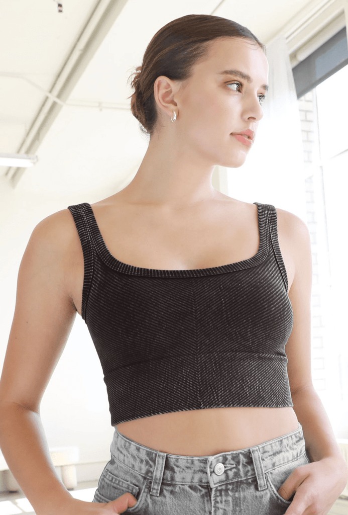 NIKIBIKI Vintage Black Cropped Chevron Tank | Boho Pink