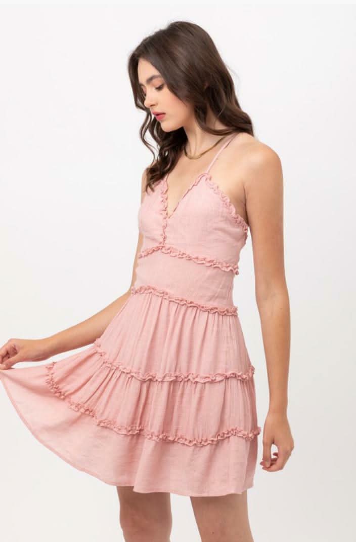Blush Pink Mini Dress - Ruffle Backless Mini Dress | Boho Pink