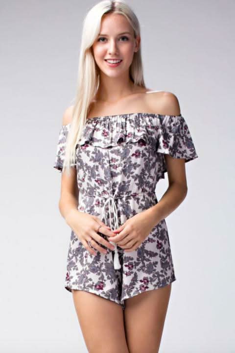 Cute Off-the-Shoulder Romper - Floral Ruffle Romper | Boho Pink