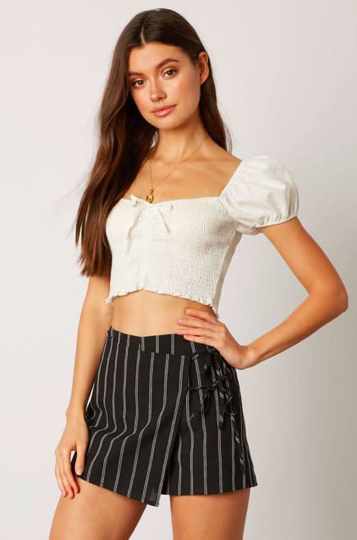 Cute Black and White Striped Skort - Overlap Skort | Boho Pink